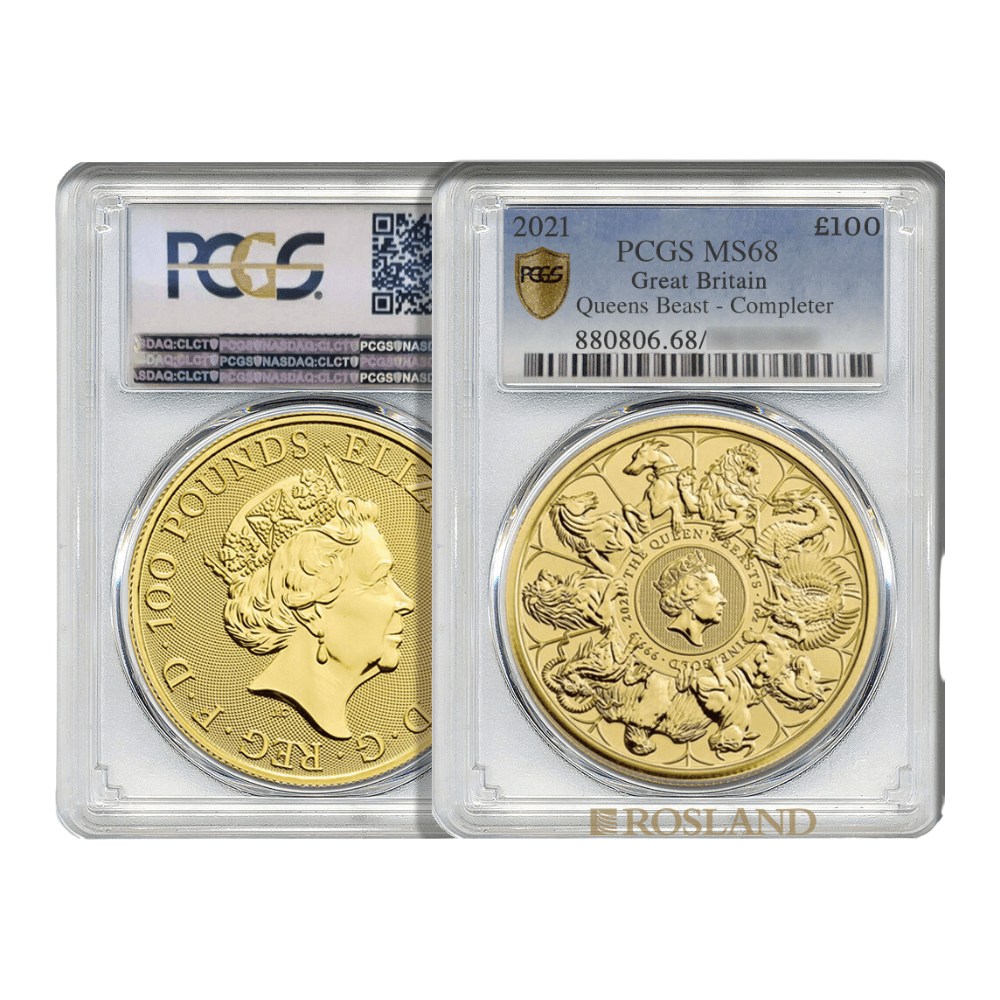 The Queen's Beasts 2021 24k Gold Completer Coin MS68 | Rosland Gold